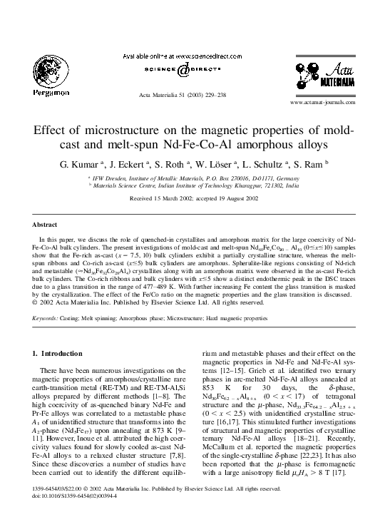(PDF) Effect of microstructure on the magnetic properties of mold-cast and melt-spun Nd-Fe-Co-Al ...