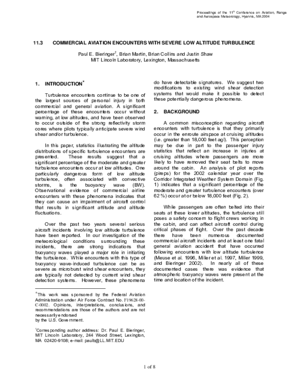 (PDF) Commercial aviation encounters with severe low altitude turbulence