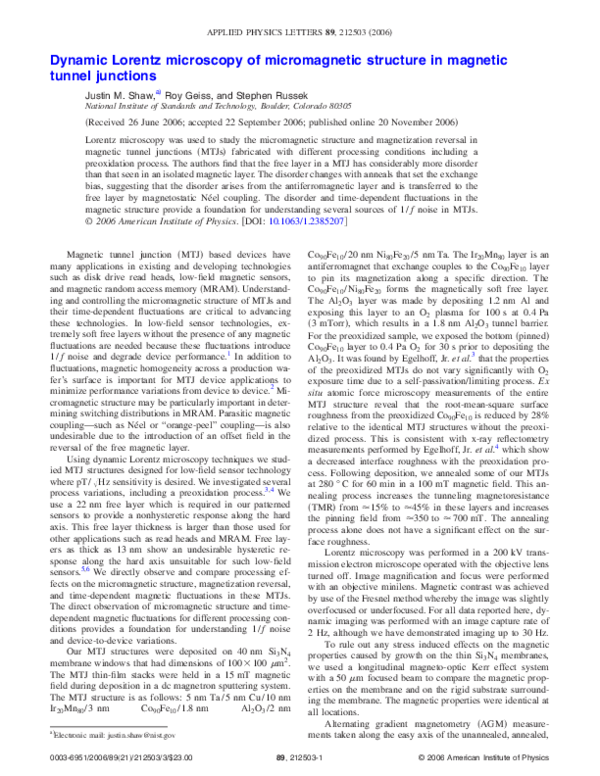 (PDF) Dynamic Lorentz microscopy of micromagnetic structure in magnetic tunnel junctions
