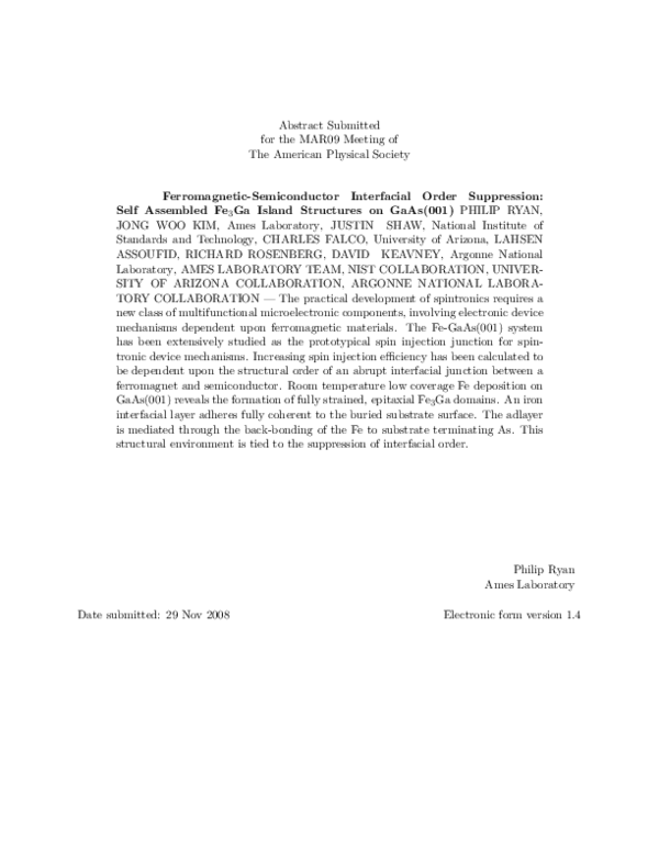 (PDF) Ferromagnetic-Semiconductor Interfacial Order Suppression: Self ...