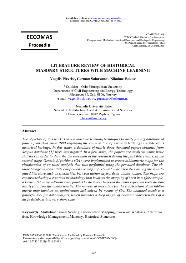 (PDF) Literature Review of Historical Masonry Structures with Machine Learning