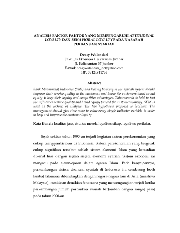 (PDF) Analisis Faktor-Faktor Yang Mempengaruhi Attitudinal Loyalty Dan Behavioral Loyalty Pada ...
