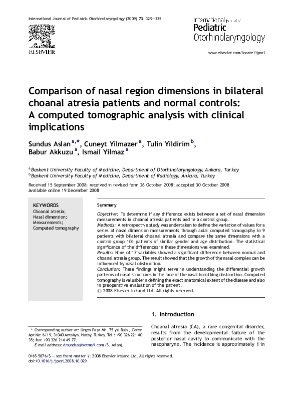 (PDF) Comparison of nasal region dimensions in bilateral choanal ...