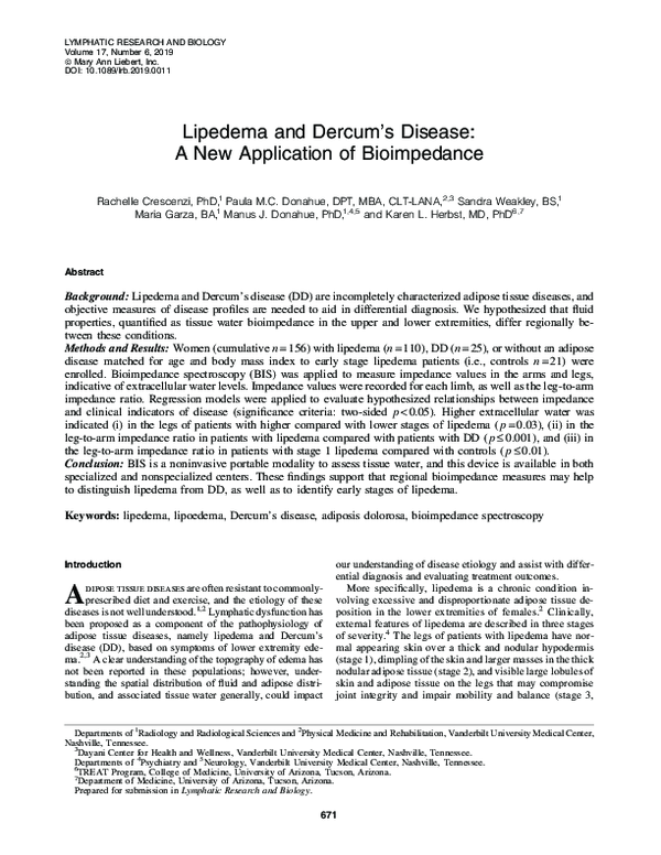 (PDF) Lipedema and Dercum's Disease: A New Application of Bioimpedance