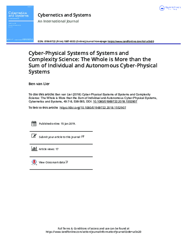Pdf Cyber Physical Systems Of Systems And Complexity Science The