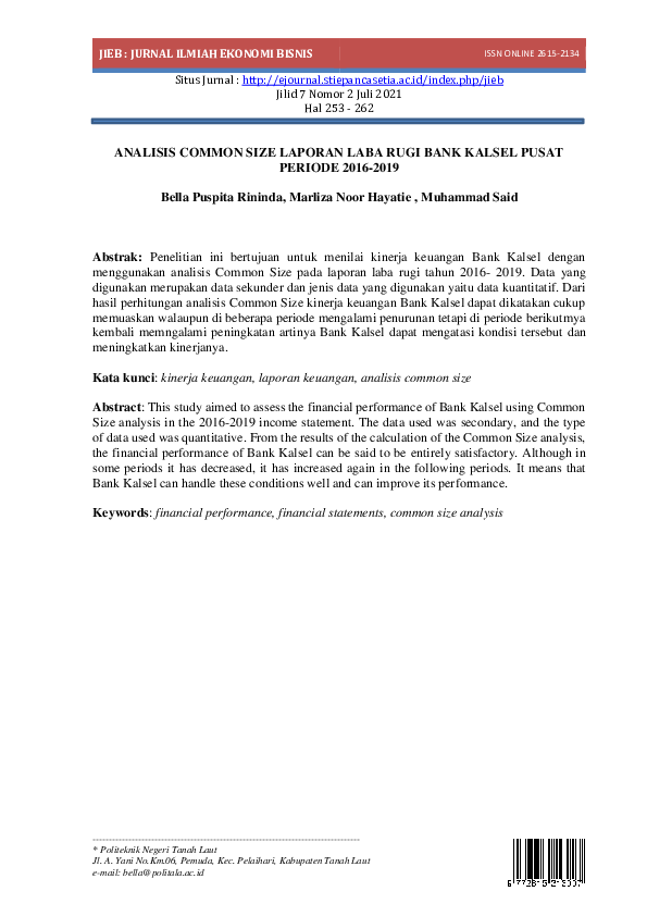 (PDF) Analisis Common Size Laporan Laba Rugi Bank Kalsel Pusat Periode ...