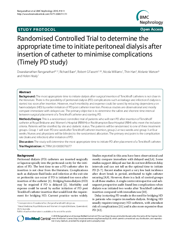 (PDF) Randomised Controlled Trial to determine the appropriate time to initiate peritoneal ...
