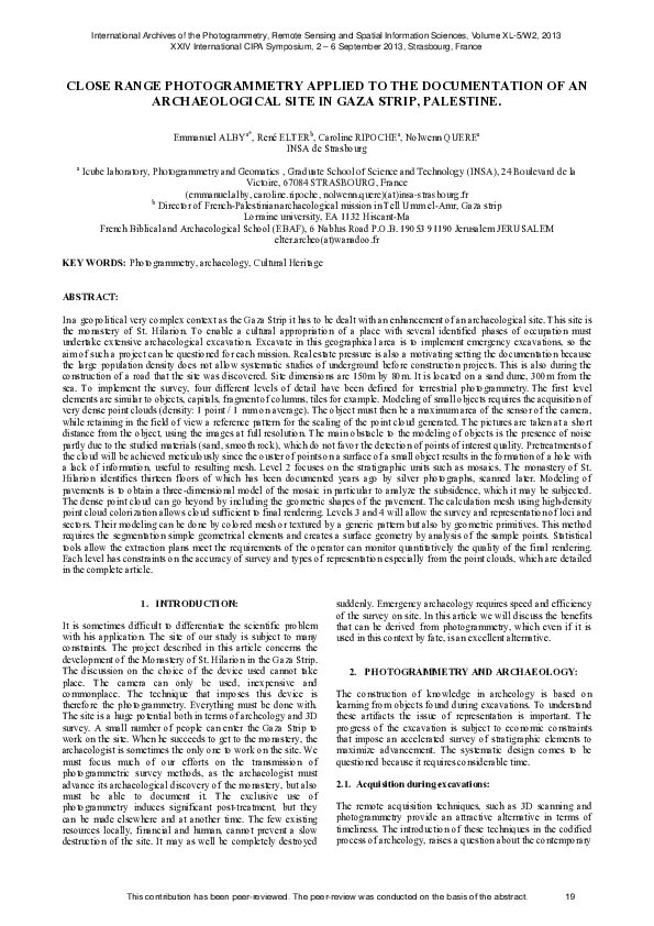 (PDF) Close Range Photogrammetry Applied to the Documentation of an Archaeological Site in Gaza ...