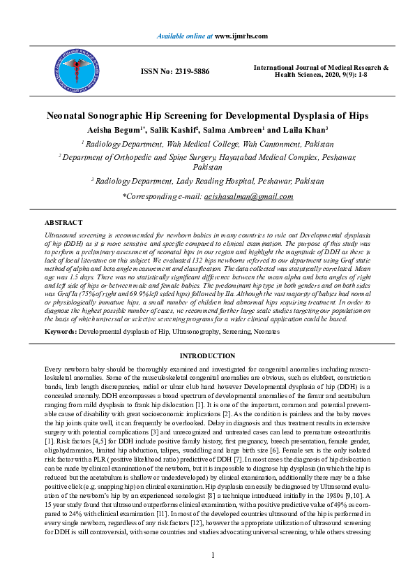 (PDF) Neonatal Sonographic Hip Screening for Developmental Dysplasia of ...