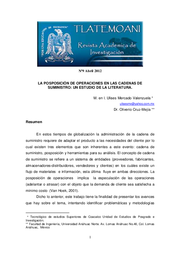 (PDF) La Posposición De Operaciones en Las Cadenas De Suministro: Un ...