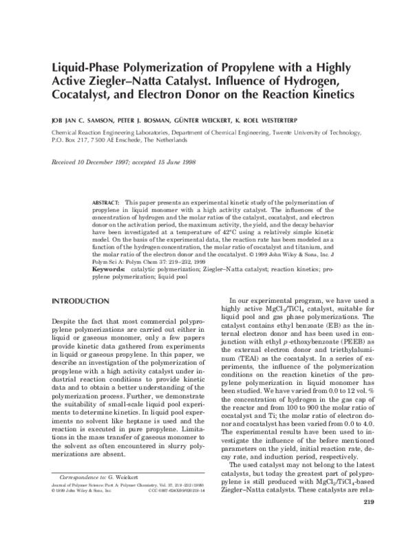 (PDF) Liquid-phase polymerization of propylene with a highly active ...