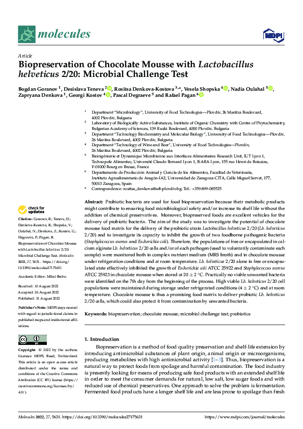 (PDF) Biopreservation of Chocolate Mousse with Lactobacillus helveticus ...