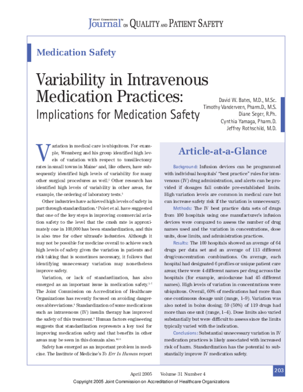 (PDF) Variability in Intravenous Medication Practices: Implications for ...