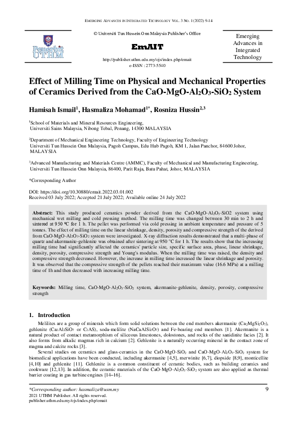 (PDF) Effect of Milling Time on Physical and Mechanical Properties of ...