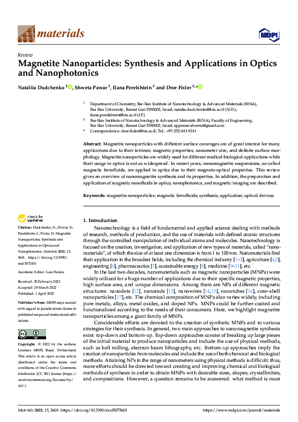 (PDF) Magnetite Nanoparticles: Synthesis and Applications in Optics and Nanophotonics