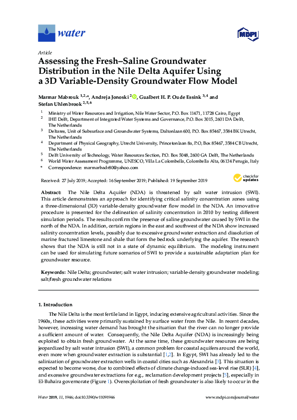 (PDF) Assessing the Fresh–Saline Groundwater Distribution in the Nile Delta Aquifer Using a 3D ...
