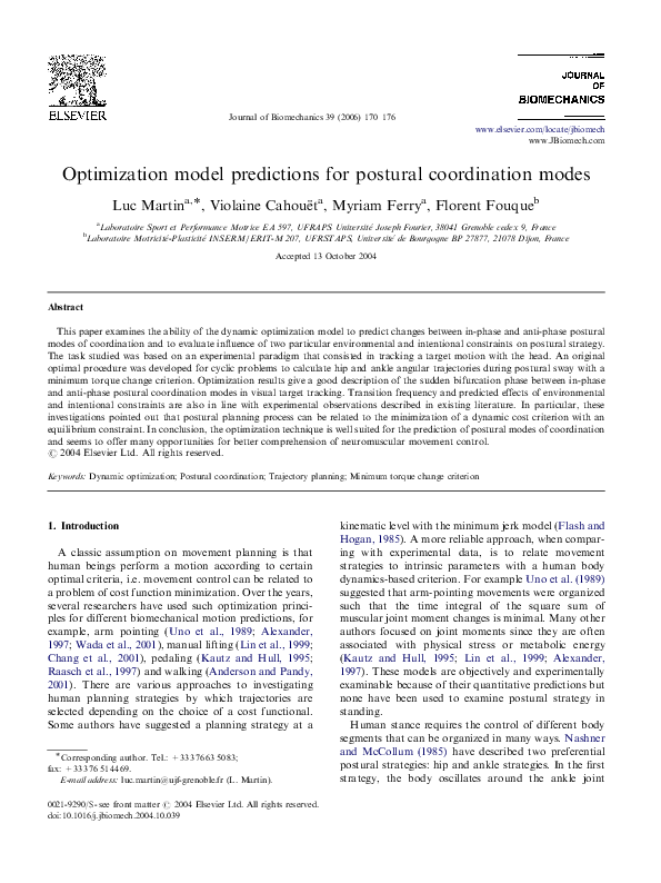 (PDF) Optimization model predictions for postural coordination modes
