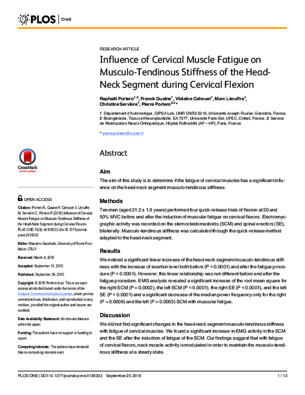 (PDF) Influence of Cervical Muscle Fatigue on Musculo-Tendinous ...