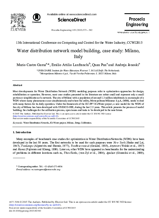 (PDF) Water Distribution Network Model Building, Case Study: Milano, Italy