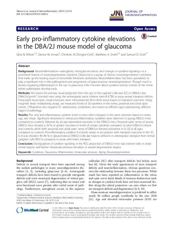 (PDF) Early pro-inflammatory cytokine elevations in the DBA/2J mouse ...