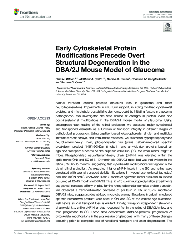 (PDF) Early Cytoskeletal Protein Modifications Precede Overt Structural ...