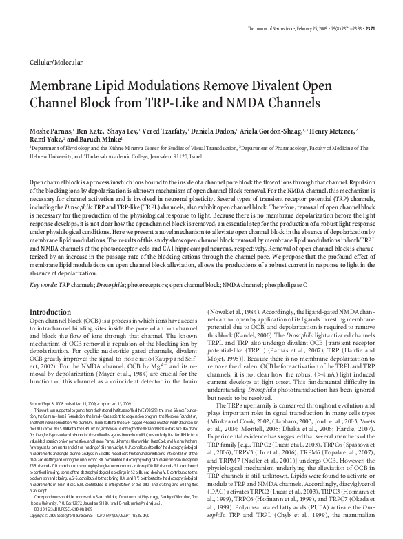 (PDF) Membrane Lipid Modulations Remove Divalent Open Channel Block ...