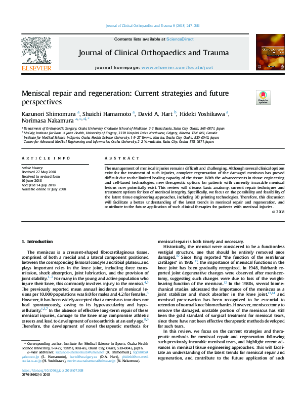 (PDF) Meniscal repair and regeneration: Current strategies and future perspectives