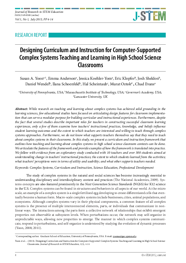 (PDF) Designing Curriculum and Instruction for Computer-Supported Complex Systems Teaching and ...