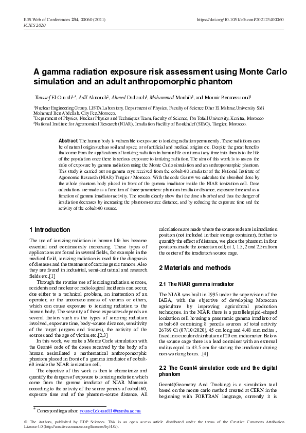 (PDF) A gamma radiation exposure risk assessment using Monte Carlo simulation and an adult ...
