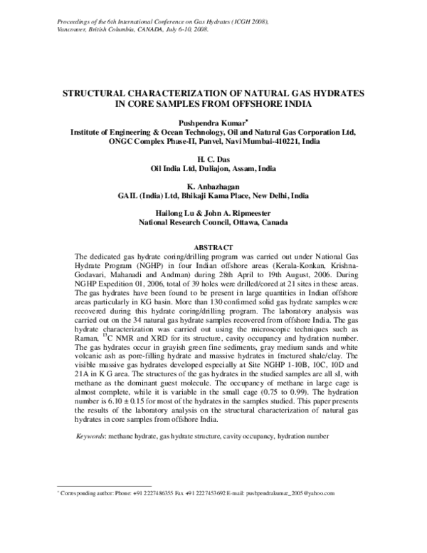 (PDF) Structural Characterization of Natural Gas Hydrates in Core ...