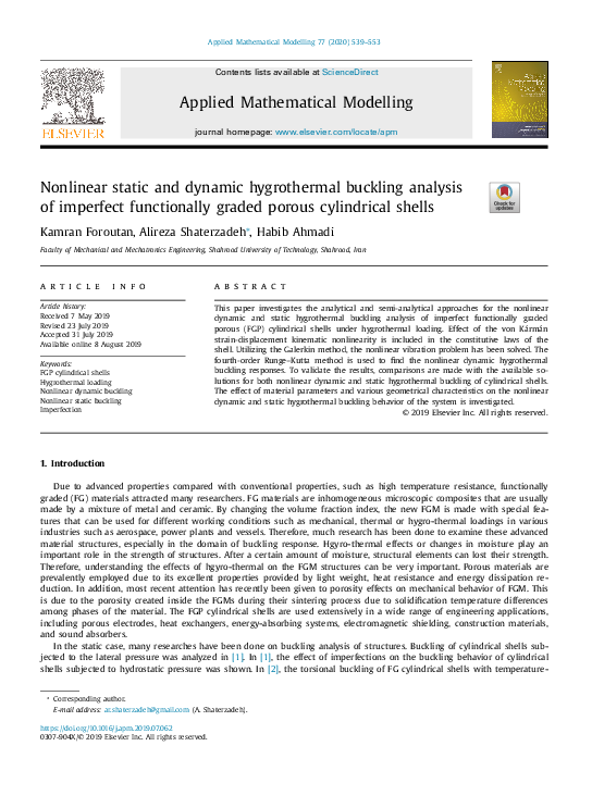 (PDF) Nonlinear static and dynamic hygrothermal buckling analysis of imperfect functionally ...