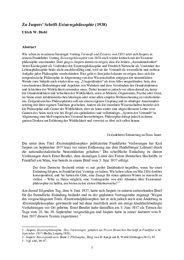 (PDF) Jaspers' "Existenzphilosophie" (1938)