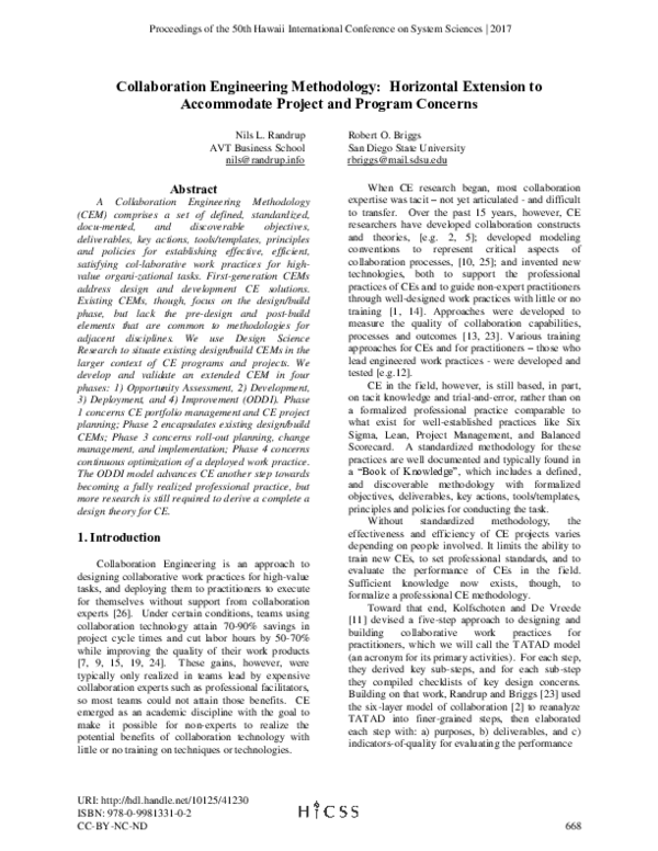 (PDF) Collaboration Engineering Methodology: Horizontal Extension to Accommodate Project and ...