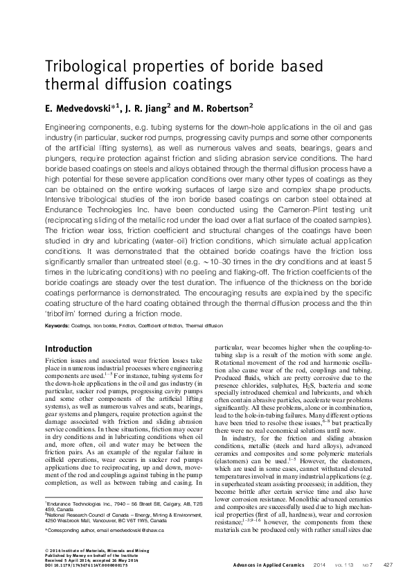(PDF) Tribological properties of boride based thermal diffusion coatings