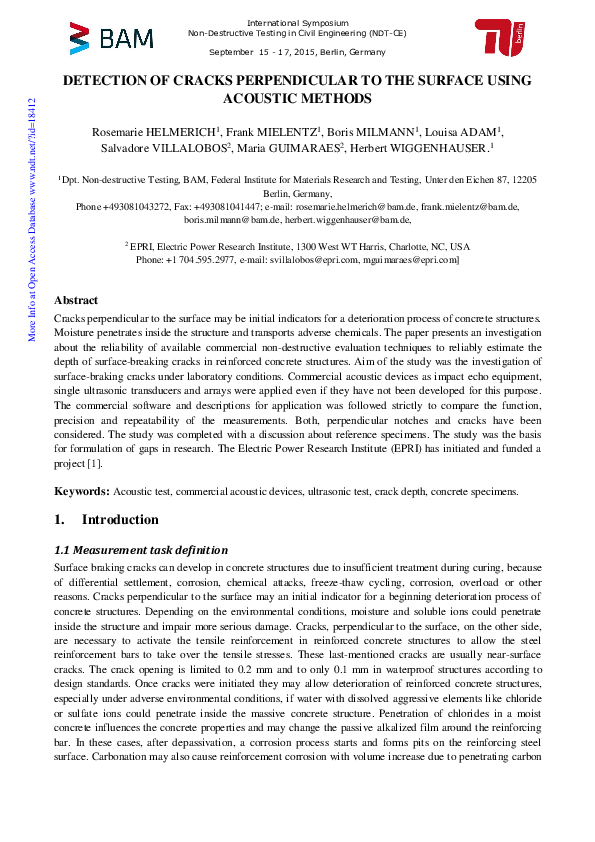 Pdf Detection Of Cracks Perpendicular To The Surface Using Acoustic Methods