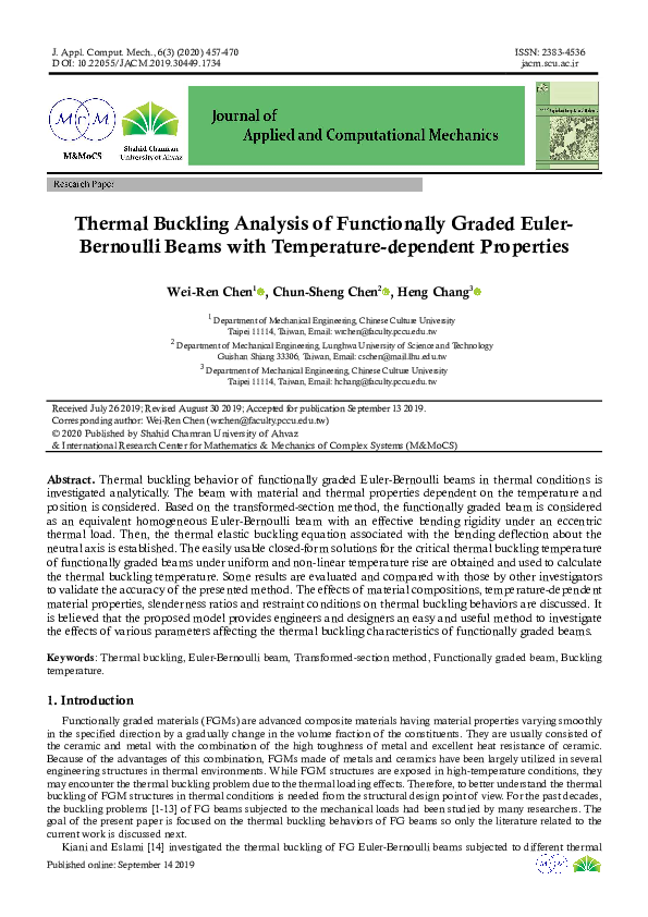 Pdf Thermal Buckling Analysis Of Functionally Graded Material Beams