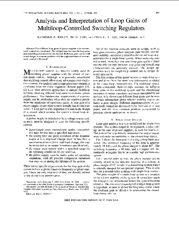 Pdf Analysis And Interpretation Of Loop Gains Of Multiloop Controlled Switching Regulators