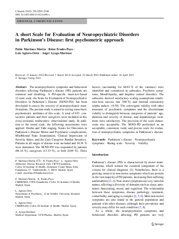 (PDF) A short Scale for Evaluation of Neuropsychiatric Disorders in ...