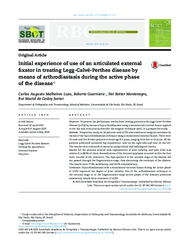 (PDF) Initial experience of use of an articulated external fixator in ...