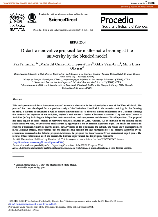 (PDF) Didactic Innovative Proposal for Mathematic Learning at the University by the Blended Model