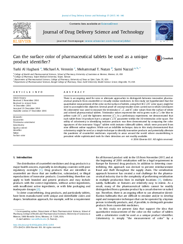 (PDF) Can the surface color of pharmaceutical tablets be used as a ...