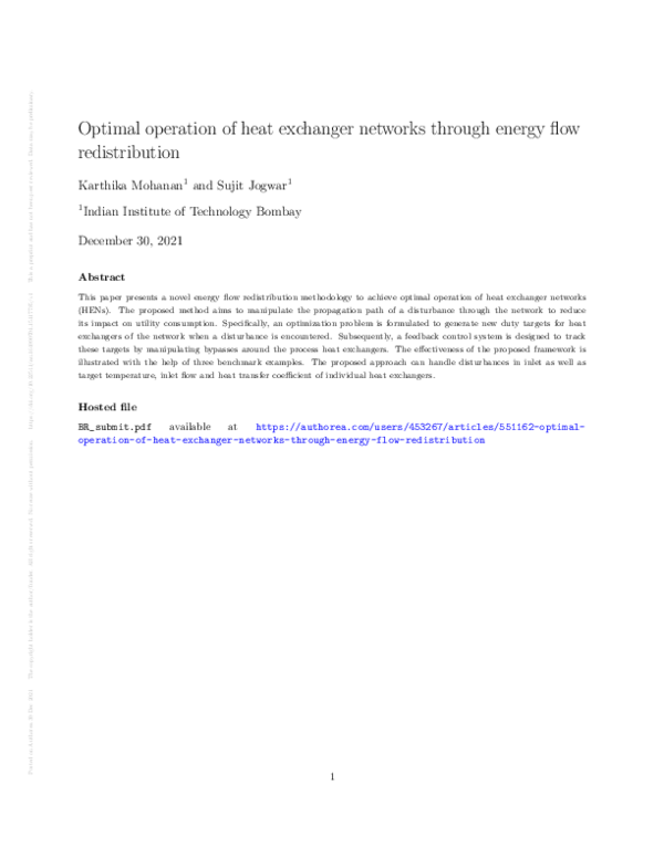(PDF) Optimal operation of heat exchanger networks through energy flow redistribution