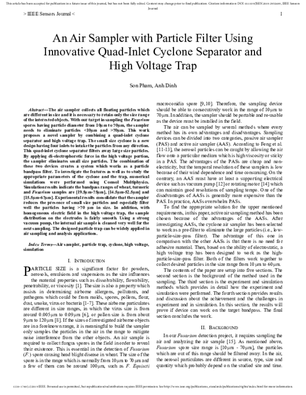 (PDF) An Air Sampler With Particle Filter Using Innovative Quad-Inlet ...