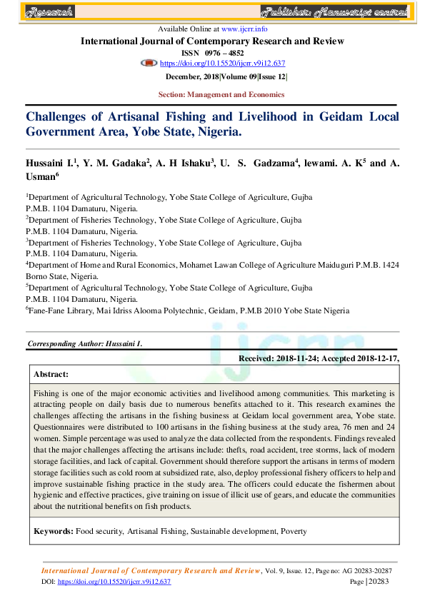 (PDF) Challenges of Artisanal Fishing and Livelihood in Geidam Local ...