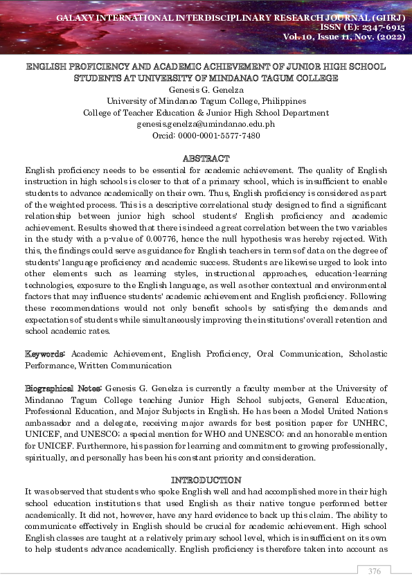 (PDF) English Proficiency and Academic Achievement of Junior High ...