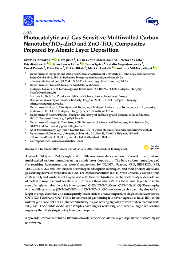 Pdf Photocatalytic And Gas Sensitive Multiwalled Carbon Nanotube Tio2 Zno And Zno Tio2