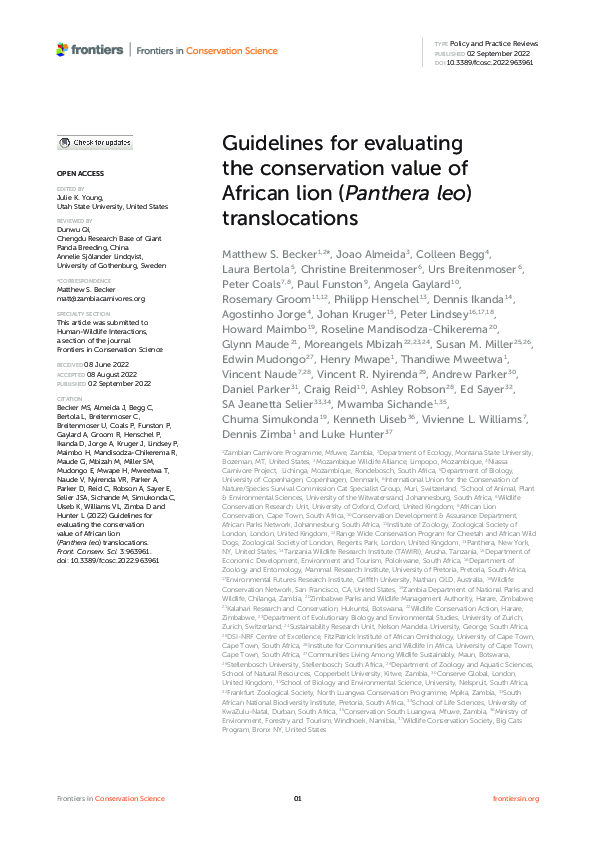 (PDF) Guidelines for evaluating the conservation value of African lion ...