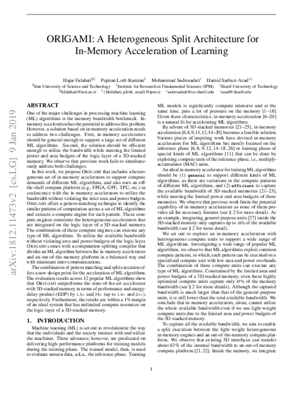 (PDF) ORIGAMI: A Heterogeneous Split Architecture for In-Memory Acceleration of Learning | Hajar ...