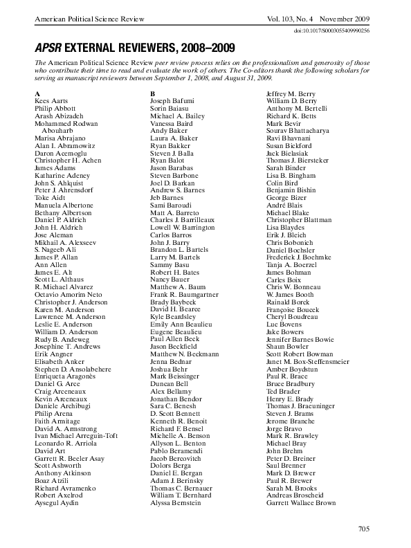 (PDF) Apsr External Reviewers, 2008–2009