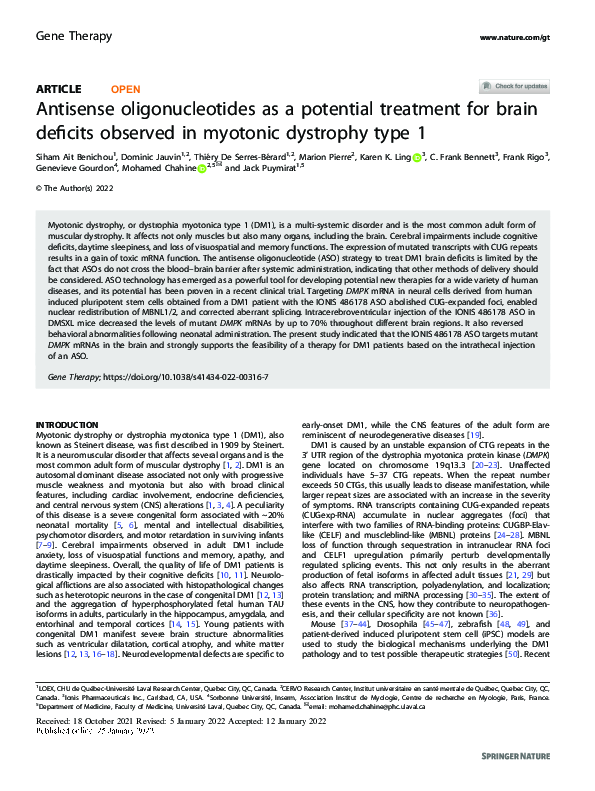 (PDF) Antisense oligonucleotides as a potential treatment for brain ...